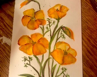 California Poppies Art, Minimalist Orange Flowers From Watercolor by ...