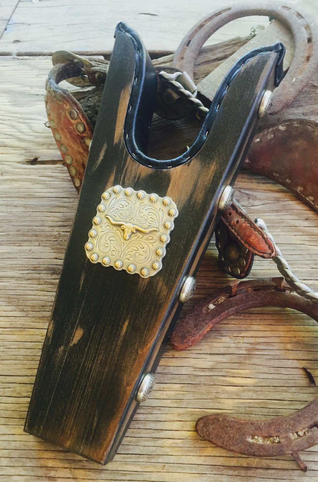 Rustic Black/brown Bootjack With Concho - Etsy
