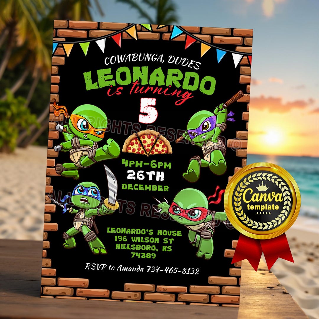 Ninja Turtles Birthday Invitation – Editable Canva Template | Digital ...