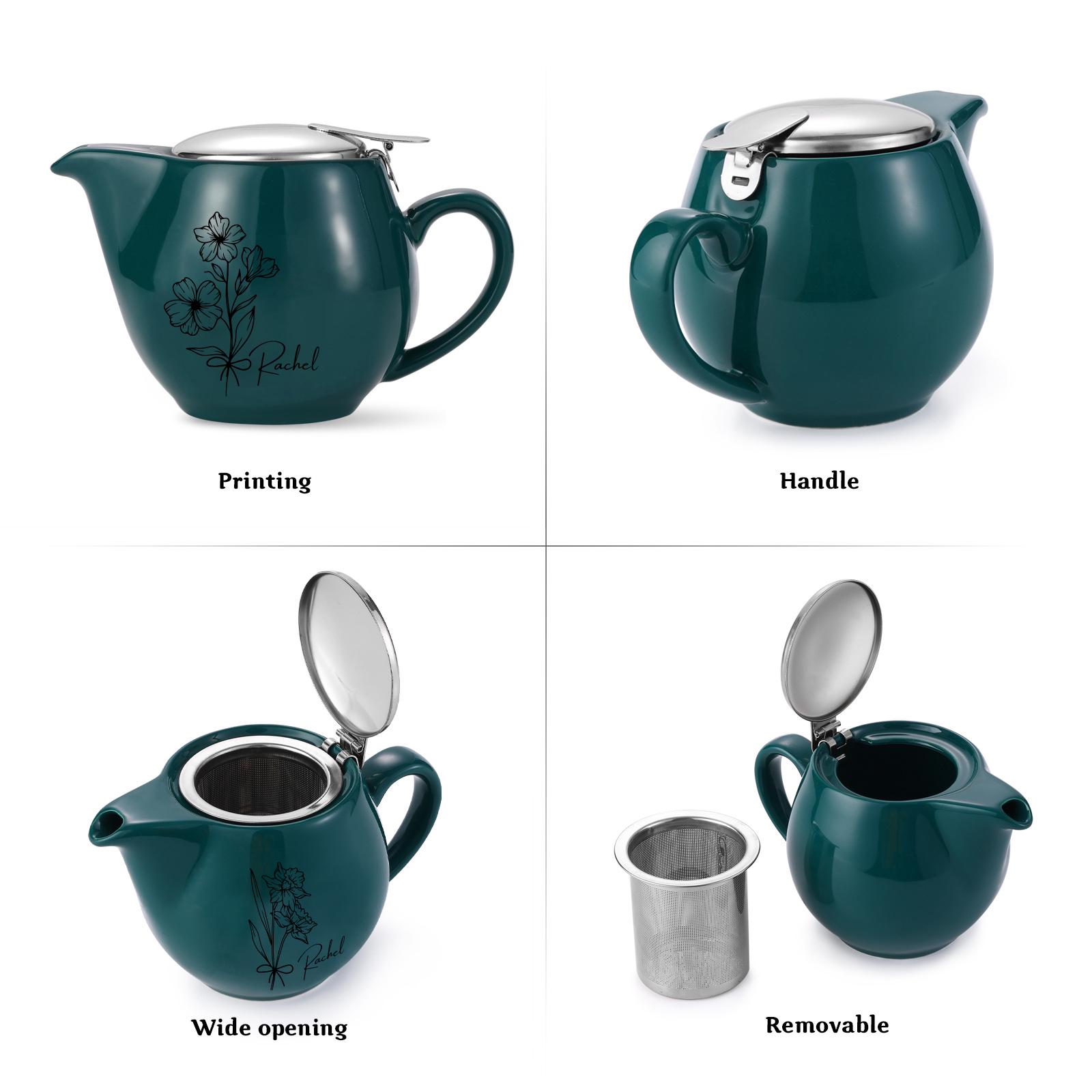 Personalized Ceramic Teapot With Birthday Flower and Name, Custom ...