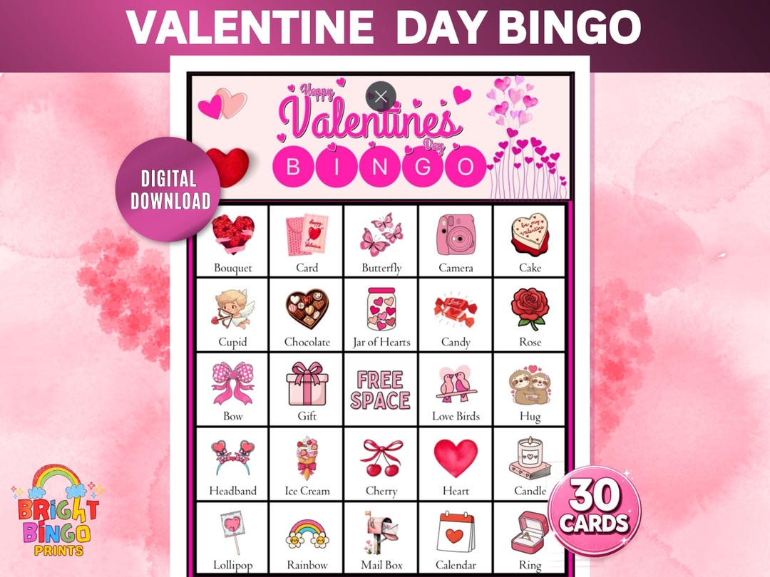 Valentine Bingo Printable, Valentines Day Bingo Game, Valentine's Party ...