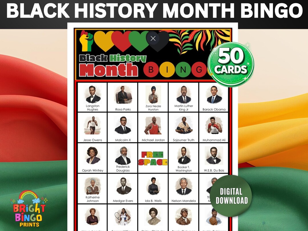 Black History Month Bingo Printable, Black History Game 50 Bingo Cards ...
