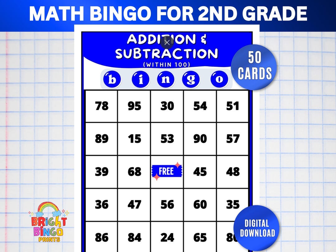 Math Bingo for Kids, Addition BINGO Printable, Subtraction Bingo, 2nd ...