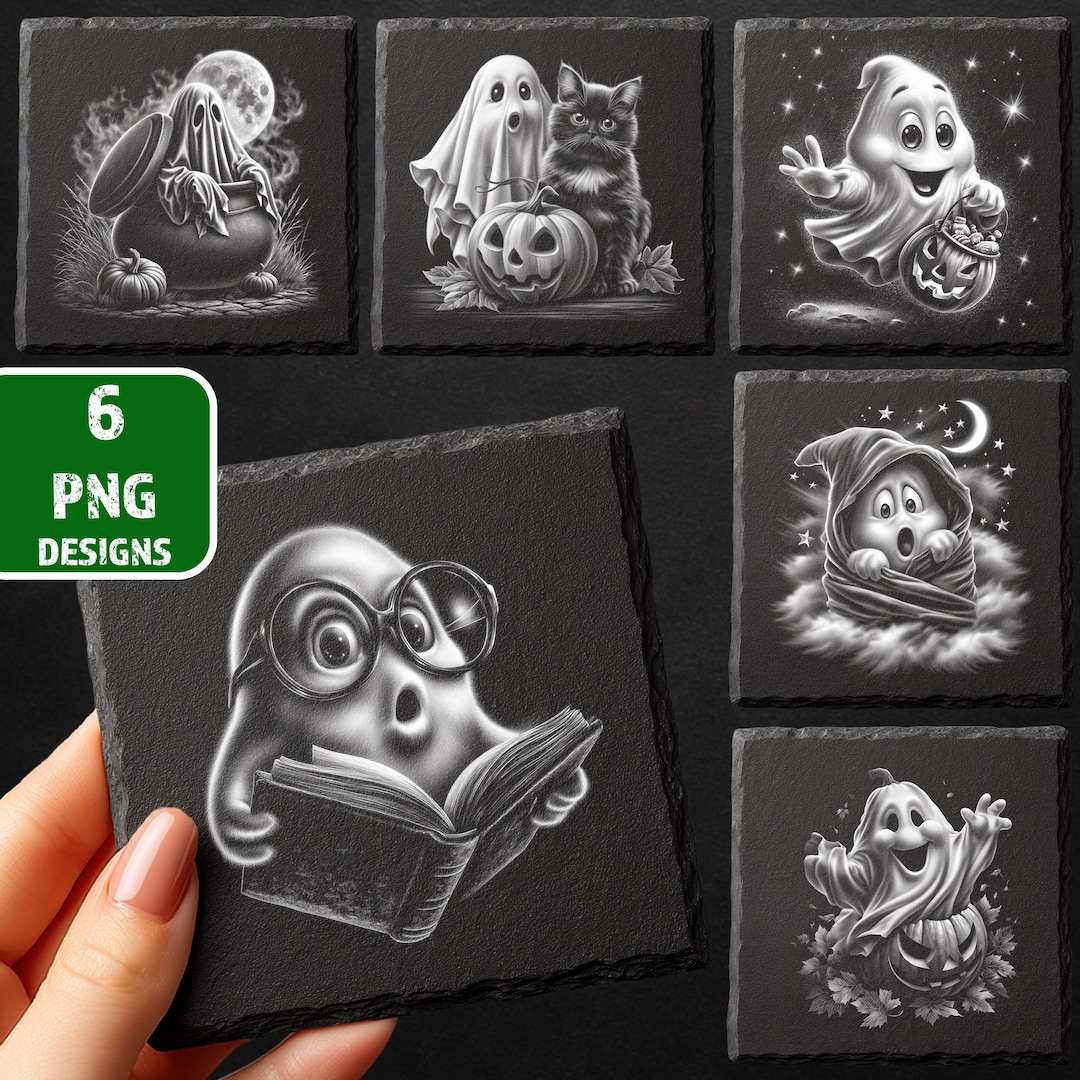 Halloween Cute Ghost Laser Engraving PNG Bundle | Laser Files for Slate ...