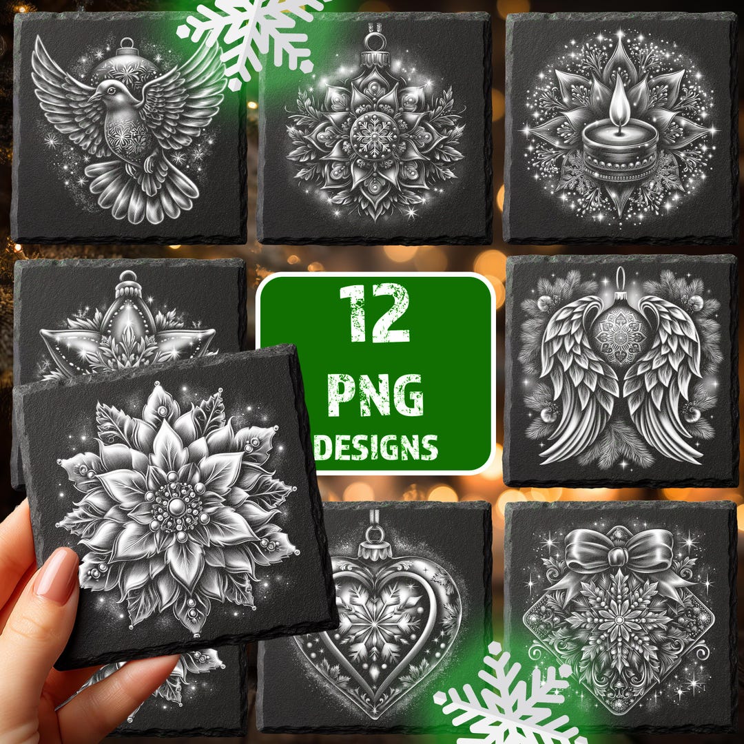 Christmas Ornaments Icons PNG Bundle for Laser Engraving | Holiday ...