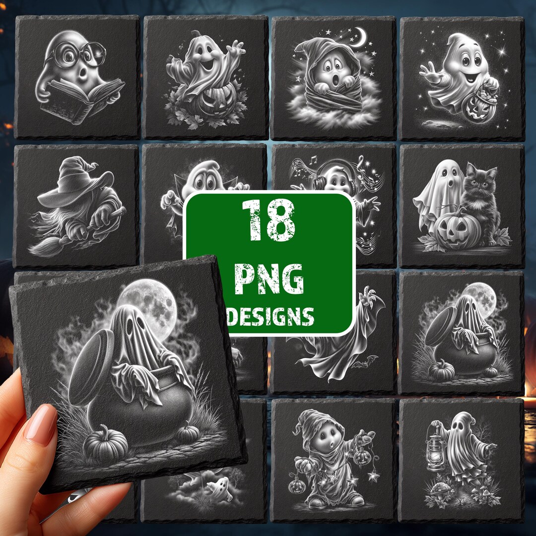 Halloween Cute Ghost Laser Engraving PNG Bundle | Laser Files for Slate ...