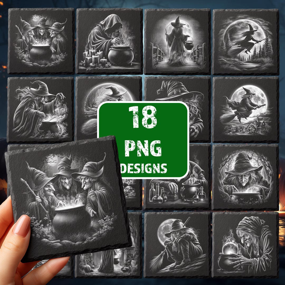 Halloween Witch Laser Engraving PNG Bundle | Laser Files for Slate ...