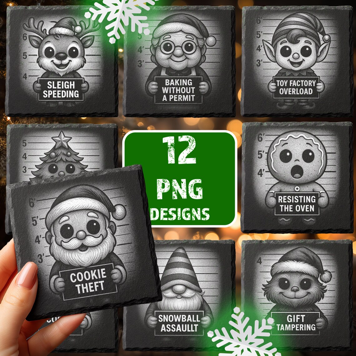 Christmas Mugshot PNG Bundle for Laser Engraving | Holiday Slate ...