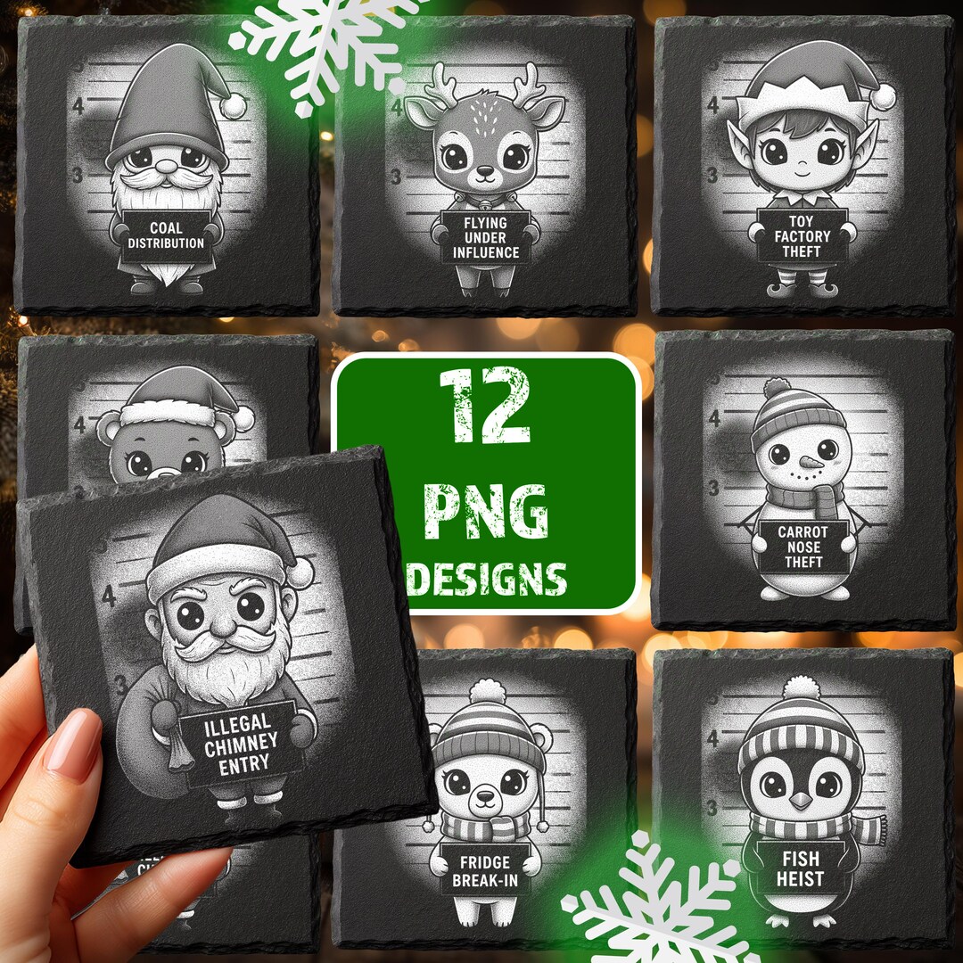 Funny Christmas Mugshot PNG Bundle for Laser Engraving | Holiday Slate ...