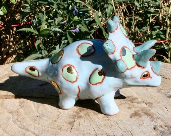 Ceramic Sculpture Dinosaur, Triceratops, Real Gold Accented Dinosaur ...