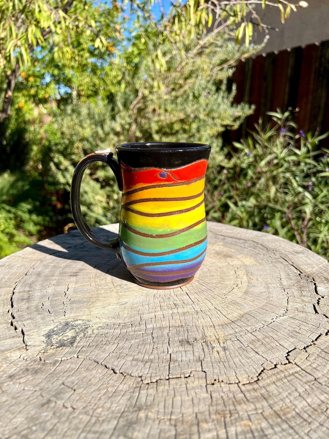 Handmade Rainbow Stoneware Mug: Wheel-thrown Ceramic Coffee Mug (16 Oz ...