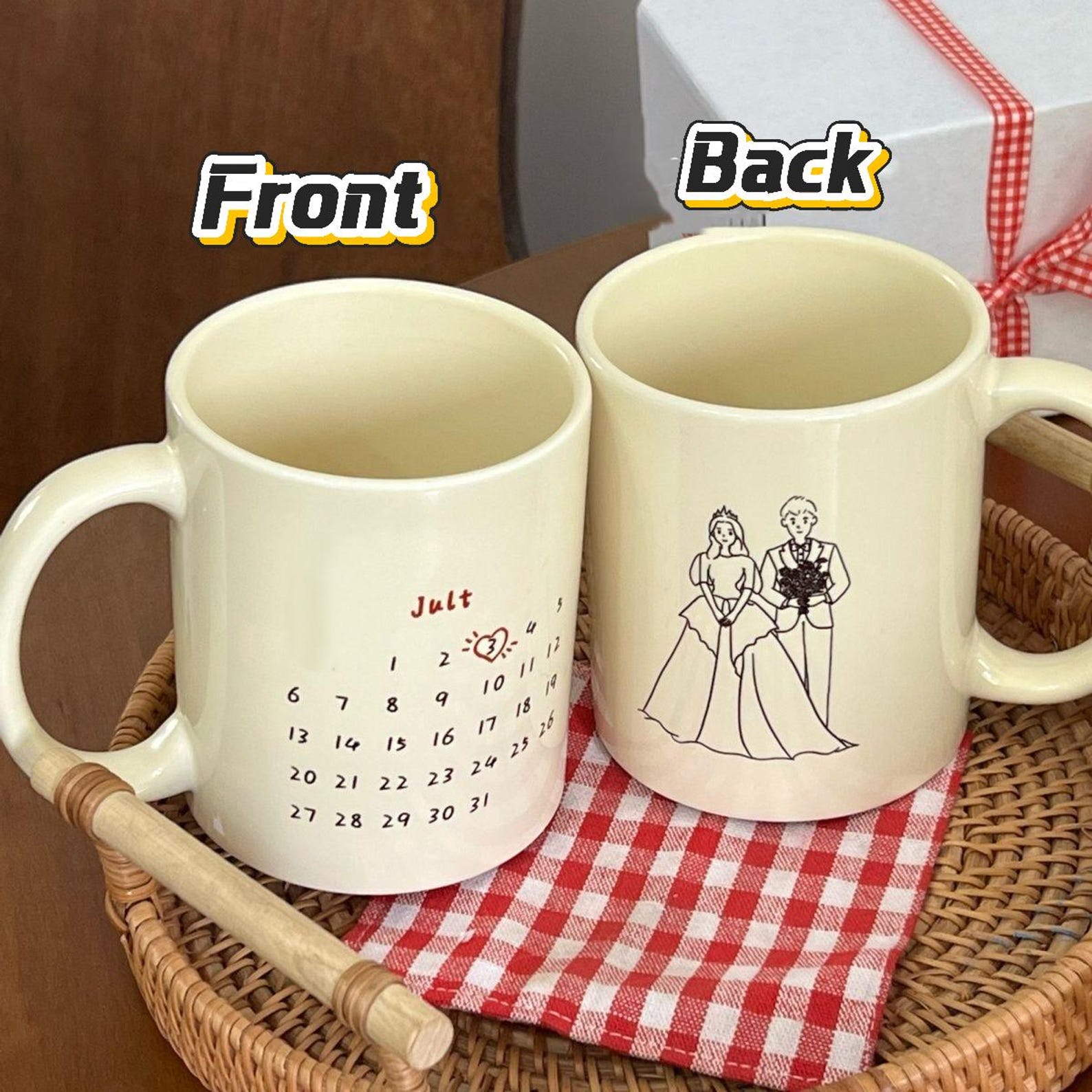 Custom Wedding Date Mug Set - Bride Groom Ceramic Cups With Lid & Spoon ...