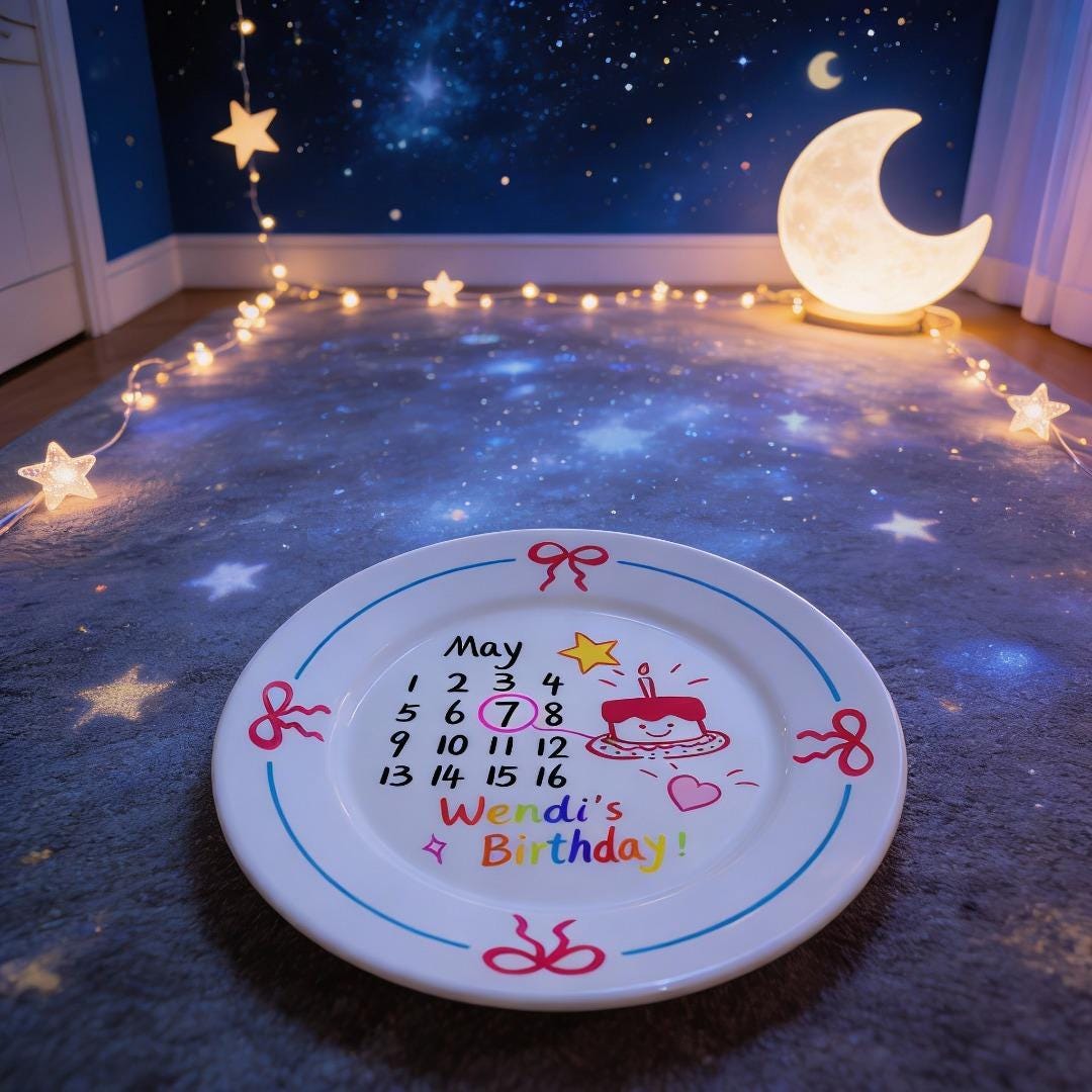 Custom Hand-drawn Bow Ceramic Birthday Plate - Personalized Name & Date ...