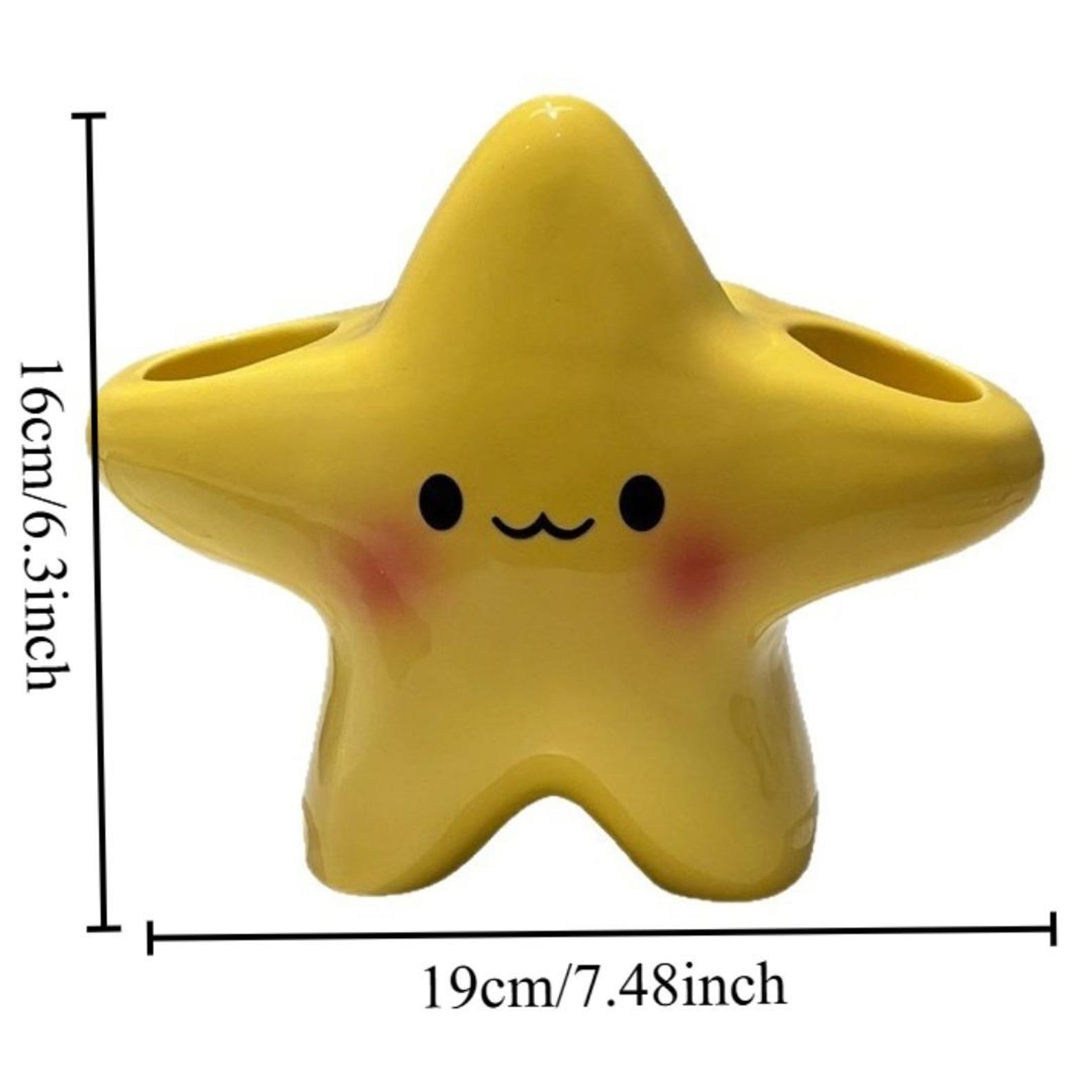 Cute Cartoon Star Ceramic Toothbrush Holder | Drainable Bathroom ...