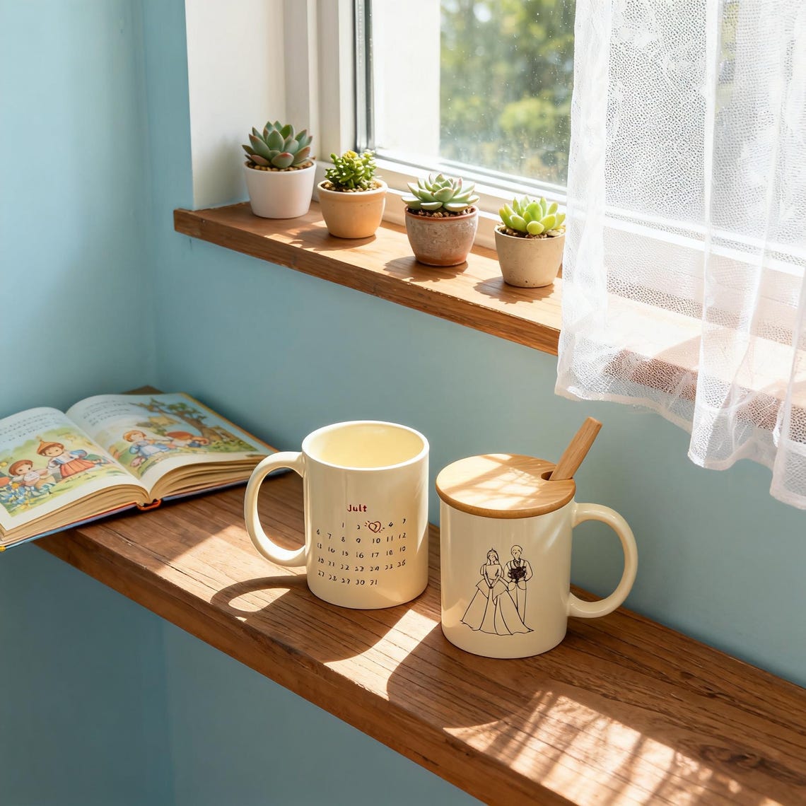 Custom Wedding Date Mug Set - Bride Groom Ceramic Cups With Lid & Spoon ...