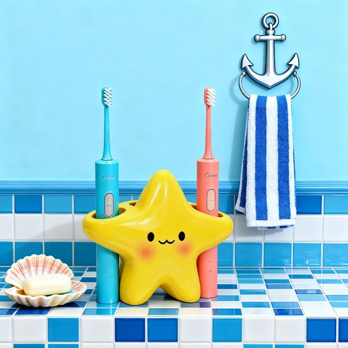 Cute Cartoon Star Ceramic Toothbrush Holder | Drainable Bathroom ...