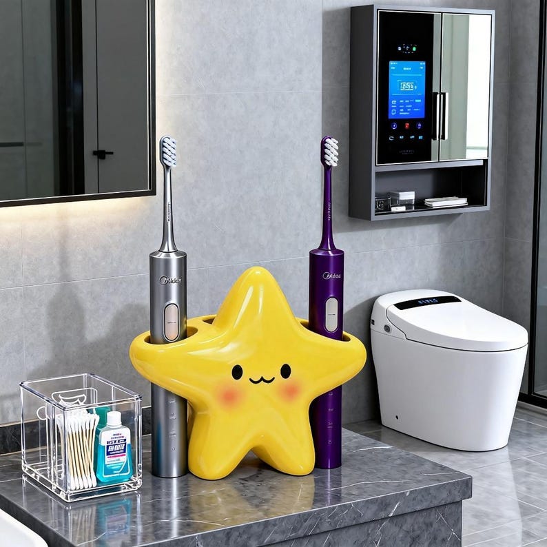 Cute Cartoon Star Ceramic Toothbrush Holder | Drainable Bathroom ...