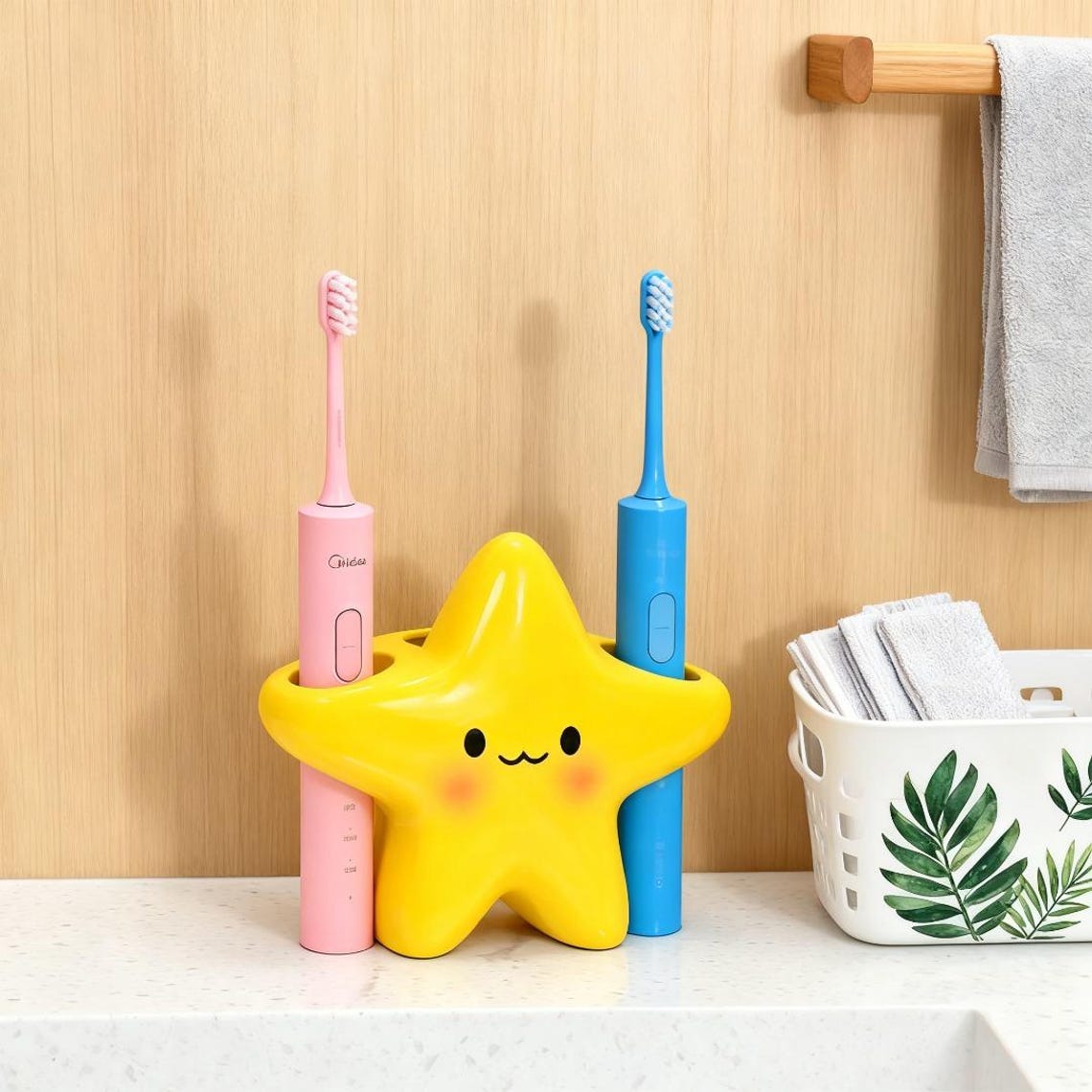 Cute Cartoon Star Ceramic Toothbrush Holder | Drainable Bathroom ...