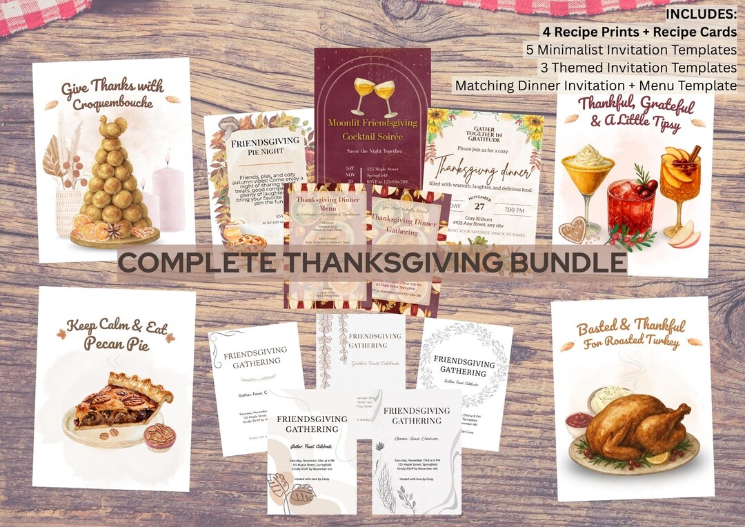 Thanksgiving Printable Bundle | Wall Art Prints and Recipe Cards ...