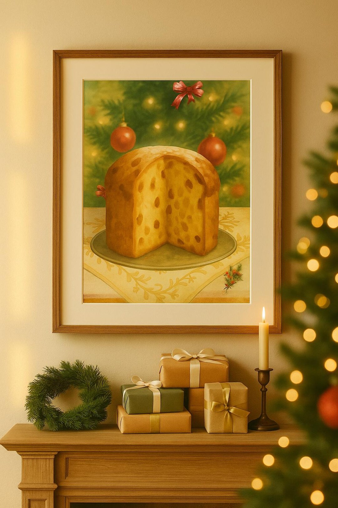 Panettone Wall Art Print & Recipe Card | Italian Christmas Dessert Art ...