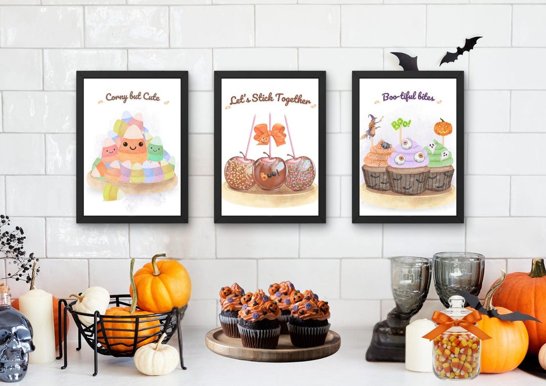 Halloween Treats Wall Art Bundle | Candy Corn, Caramel Apple and Spooky ...