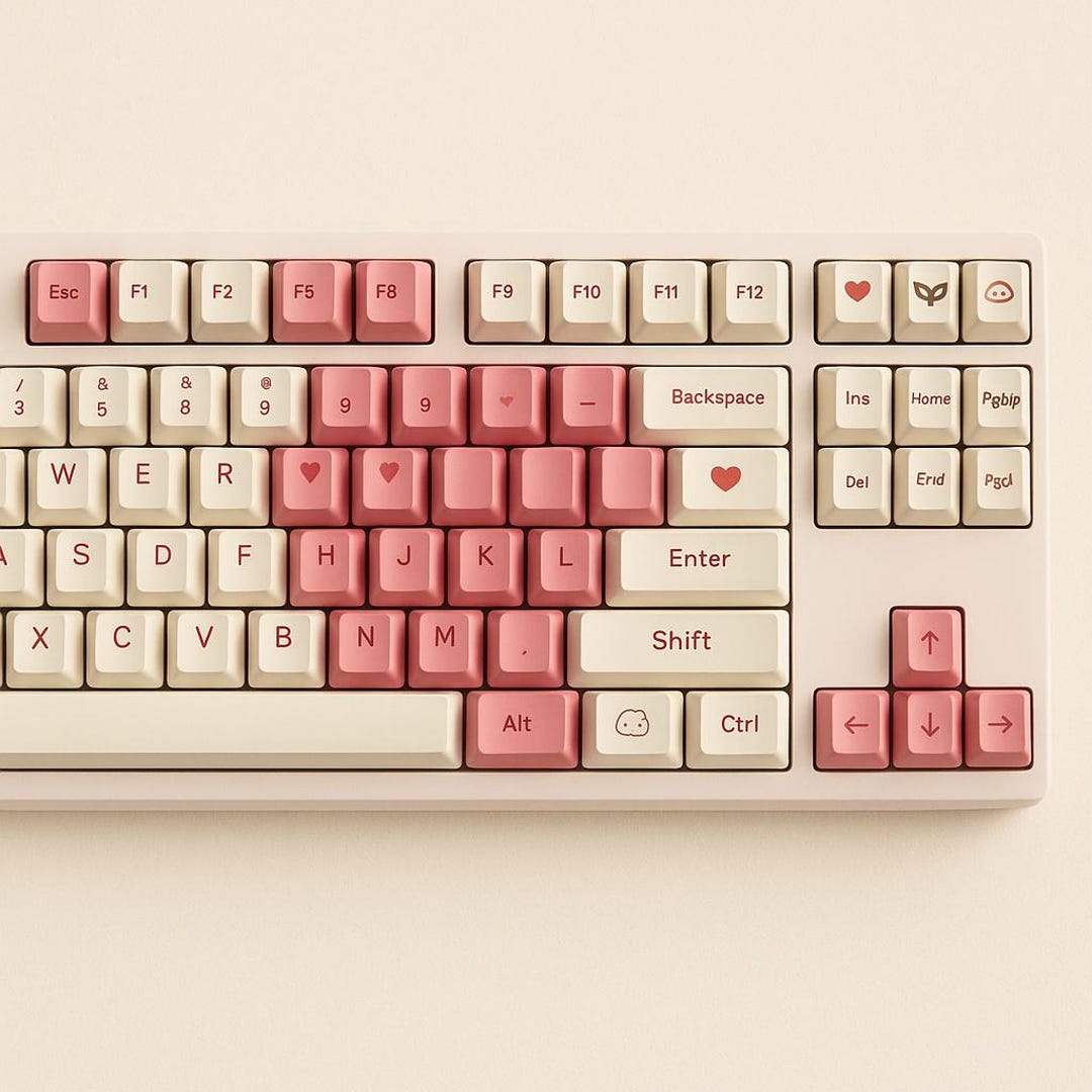 Peachy Pink & White Love Keycaps Set – 129 Keys + Extras | PBT ...