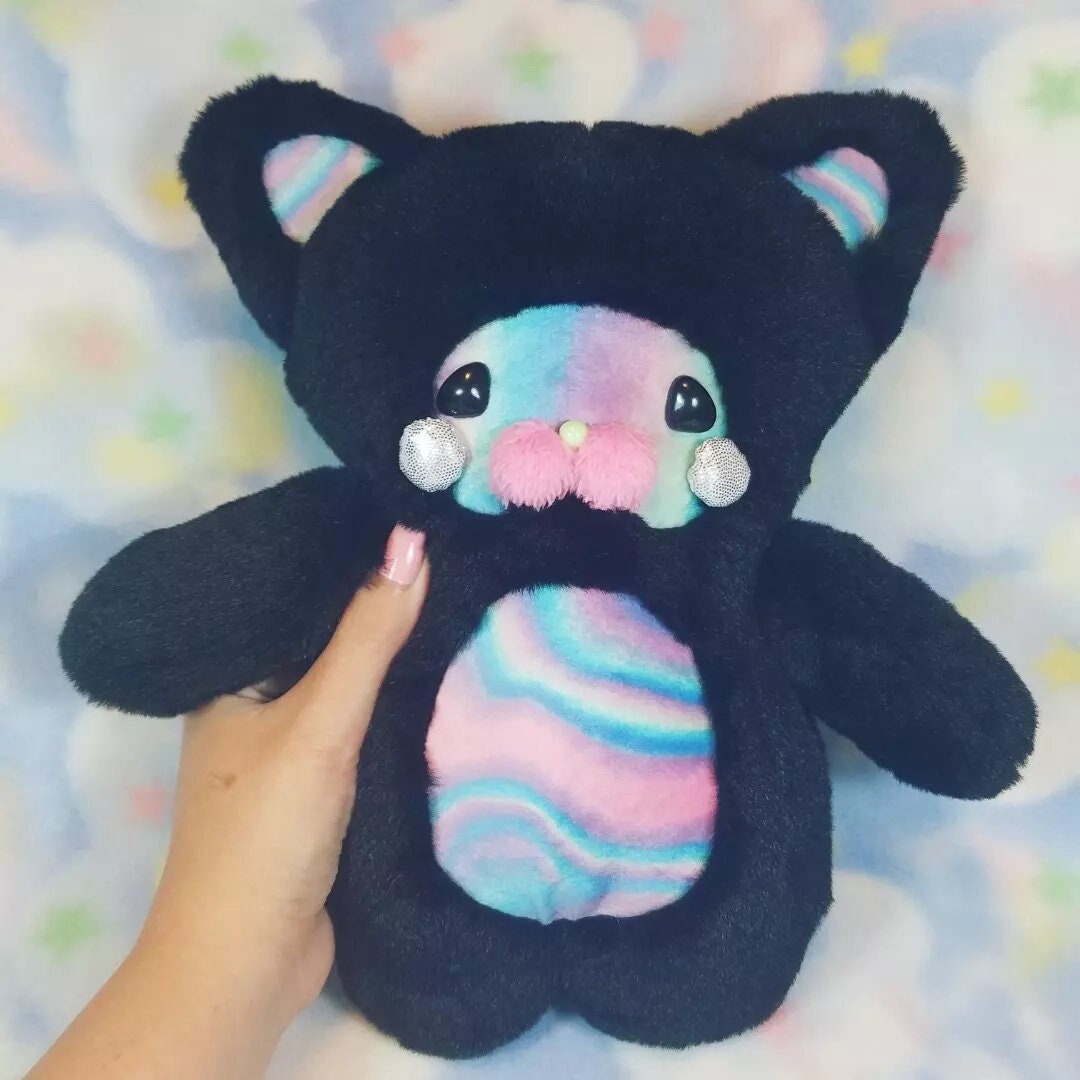 Fluffy Bottom Miss Kitty Catkawaii Black and Rainbow Faux Fur Cat Plush - Etsy