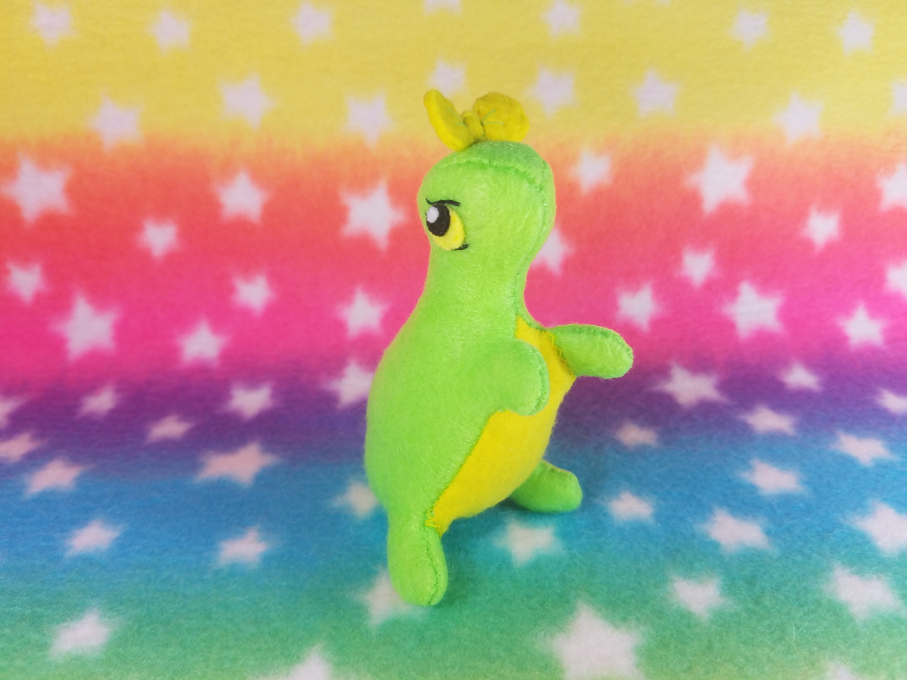 Fluffy Bottom Trixie T-rex: kawaii green and yellow dinosaur 80s ...