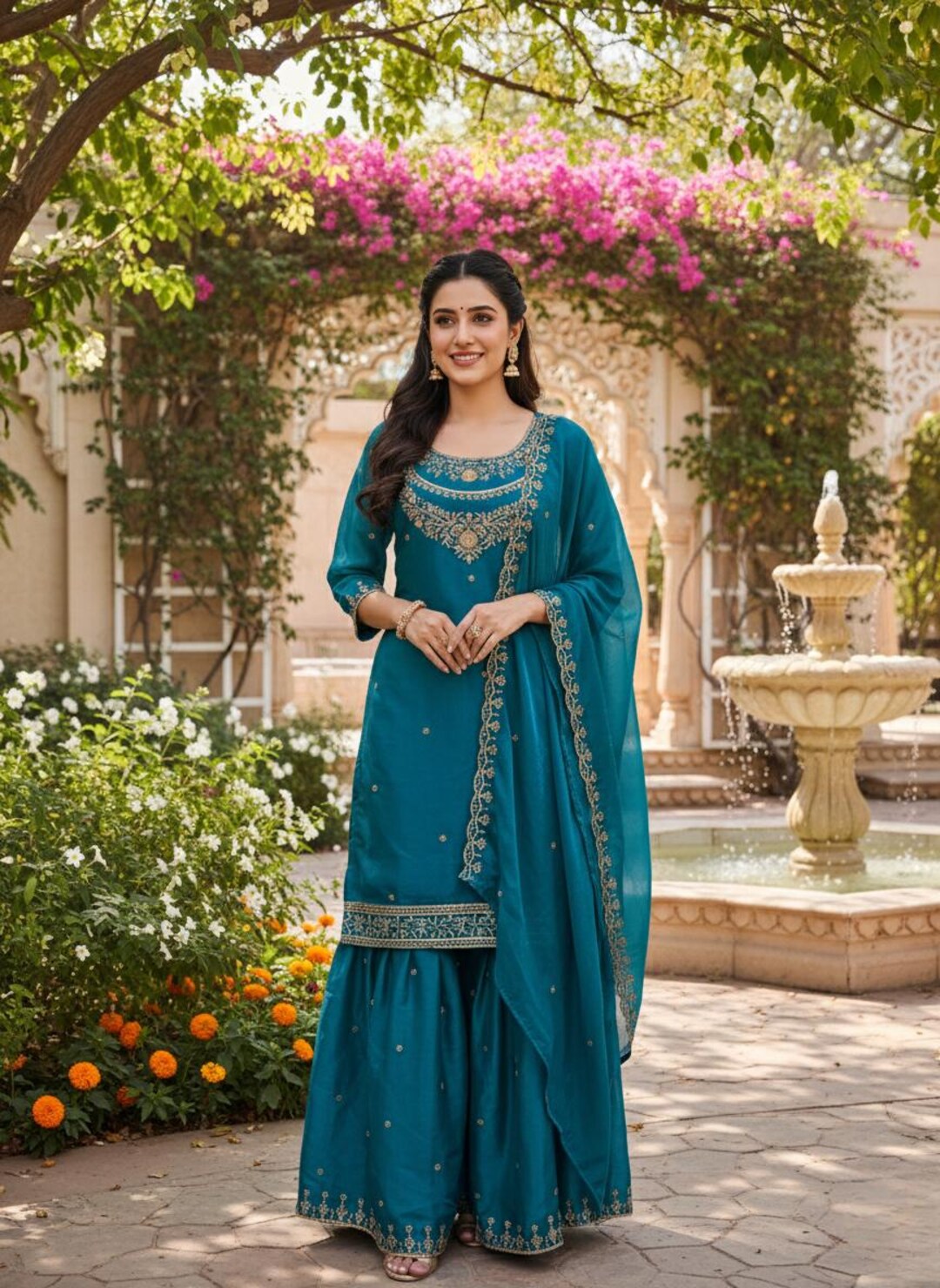 Designer Blue Embroidered Sharara Suits With Matching Dupatta Set - Etsy