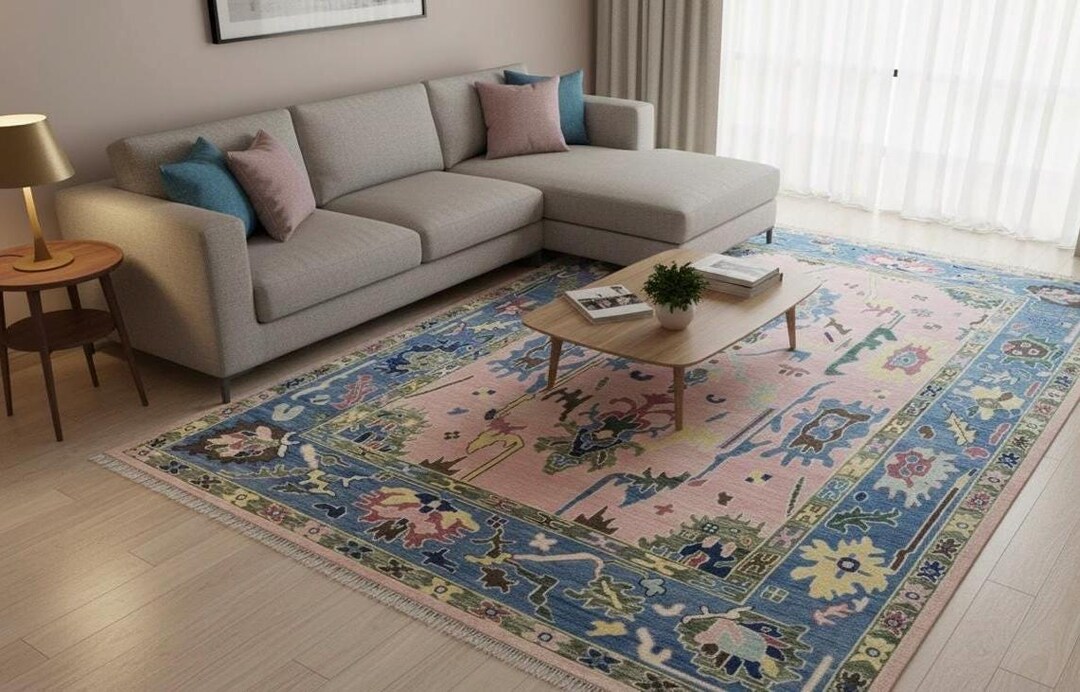 Handmade Pastel Wool Rug: Pink & Blue Bohemian Oriental Carpet - Etsy