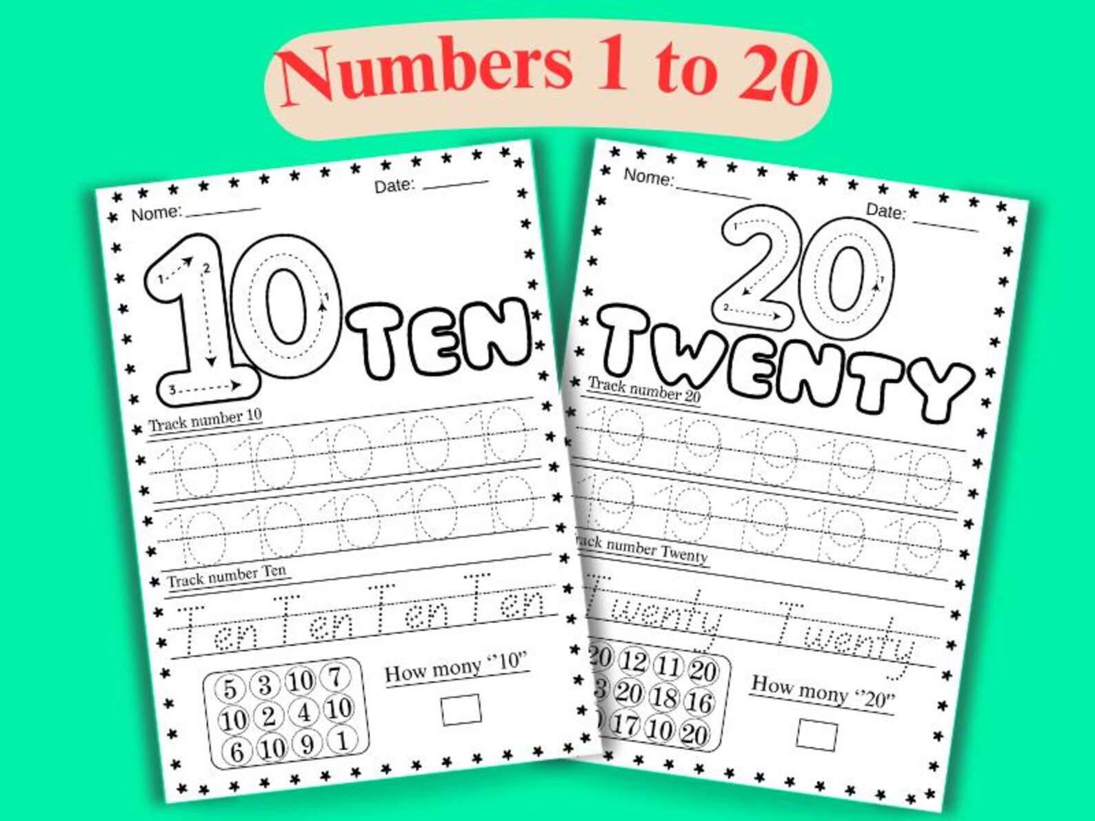 Number Tracing Coloring Pages 1–20 | Preschool Kindergarten Learning ...
