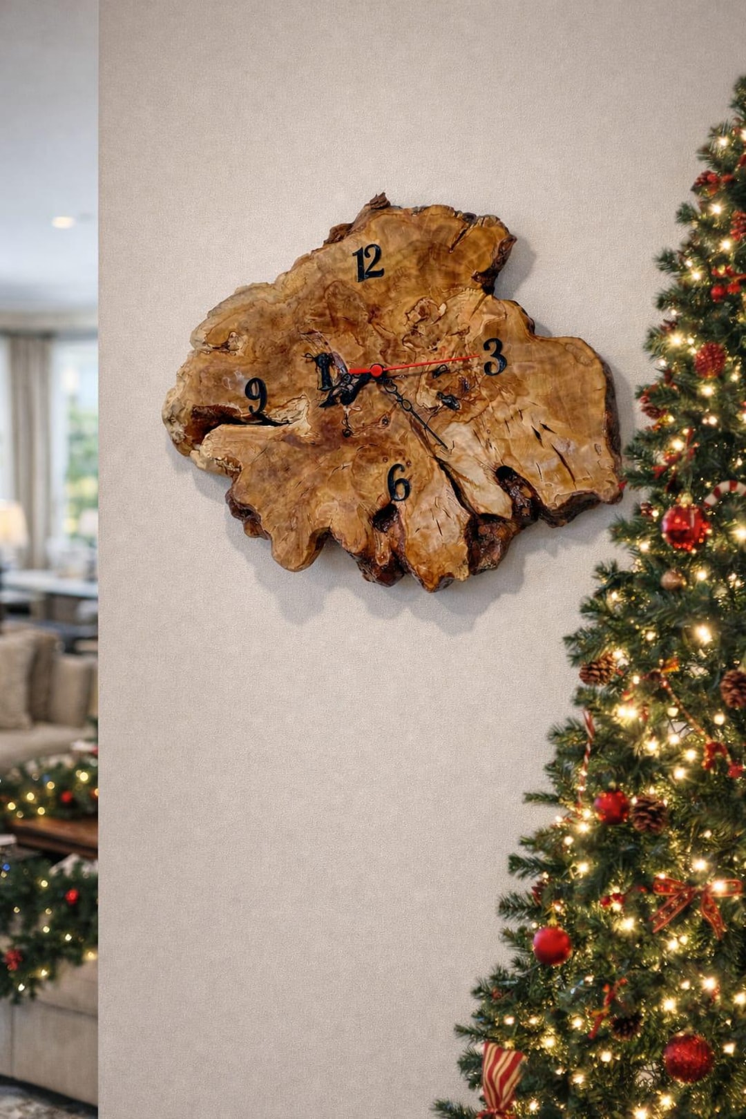 Live Edge Wall Clock, Rustic Wood Decor, Natural Burl Timepiece, Unique ...