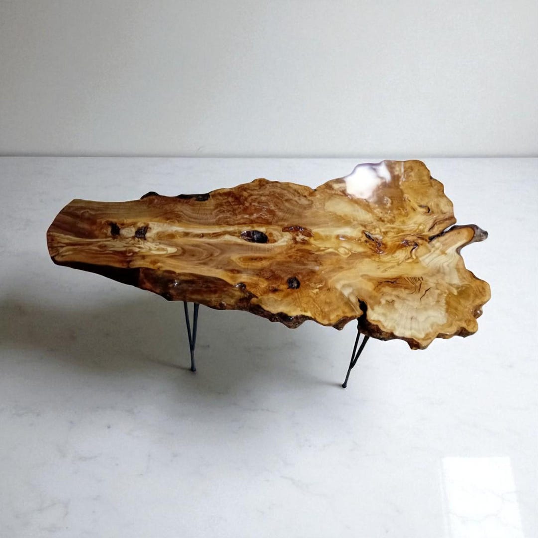 Live Edge Olive Wood Coffee Table, Rustic Free Form Slab Table With ...
