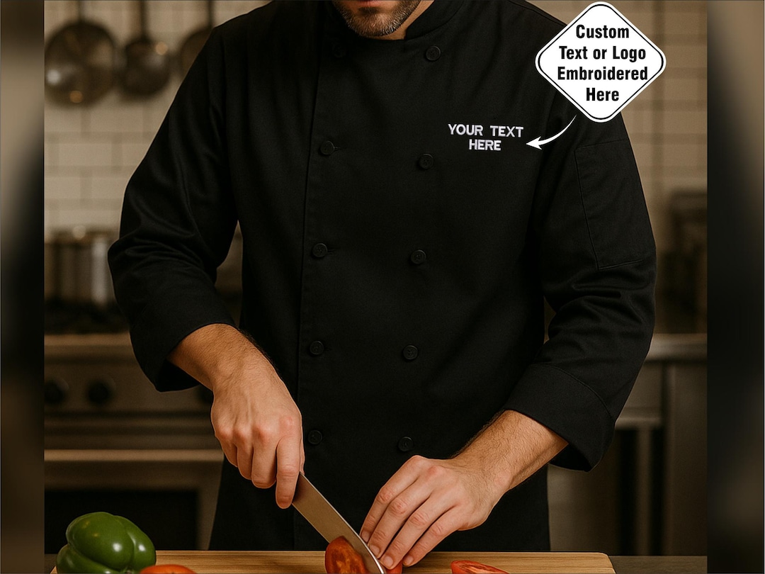 Custom Embroidered Men's Chef Jacket, Personalised Chest Logo / Text ...