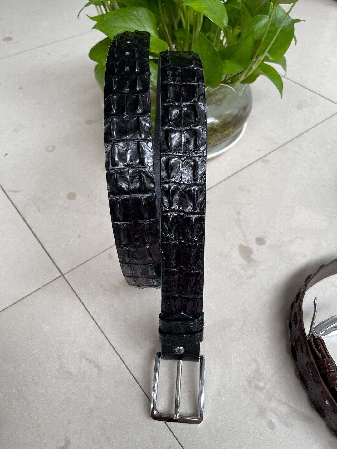 Black Hornback Genuine Leather Belt, Handmade 38mm Strap - Etsy