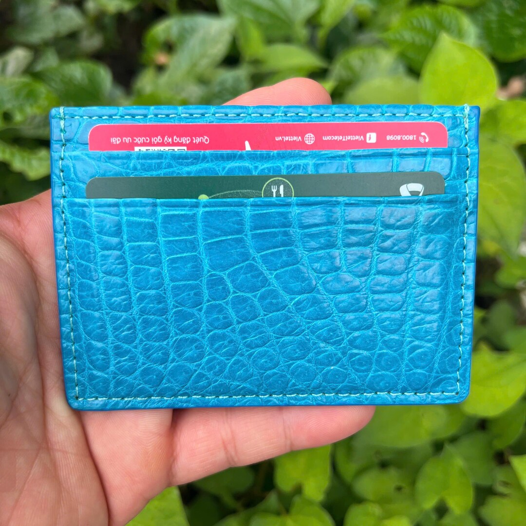 TURQUOISE Exotic Leather Credit Card Holder 4 Slot, Minimalist Wallet ...