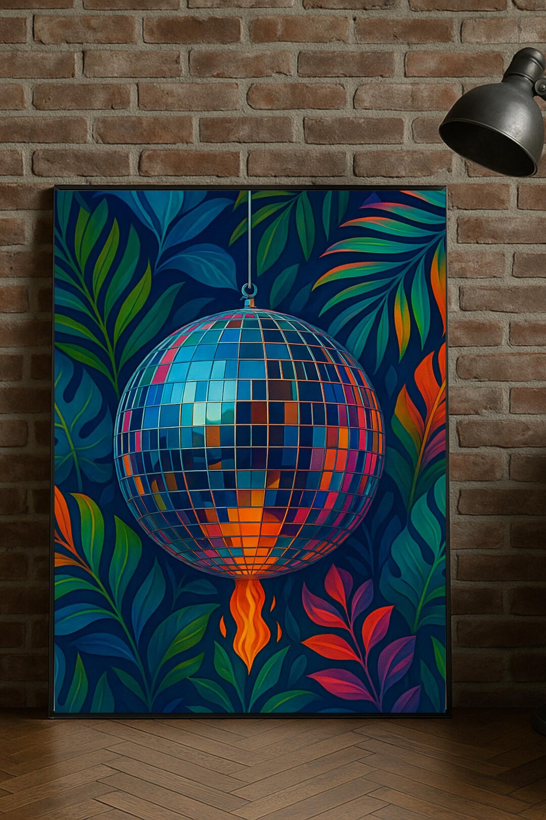 Tropical Disco Ball Print: Retro Jungle Rocket Art (digital Download ...