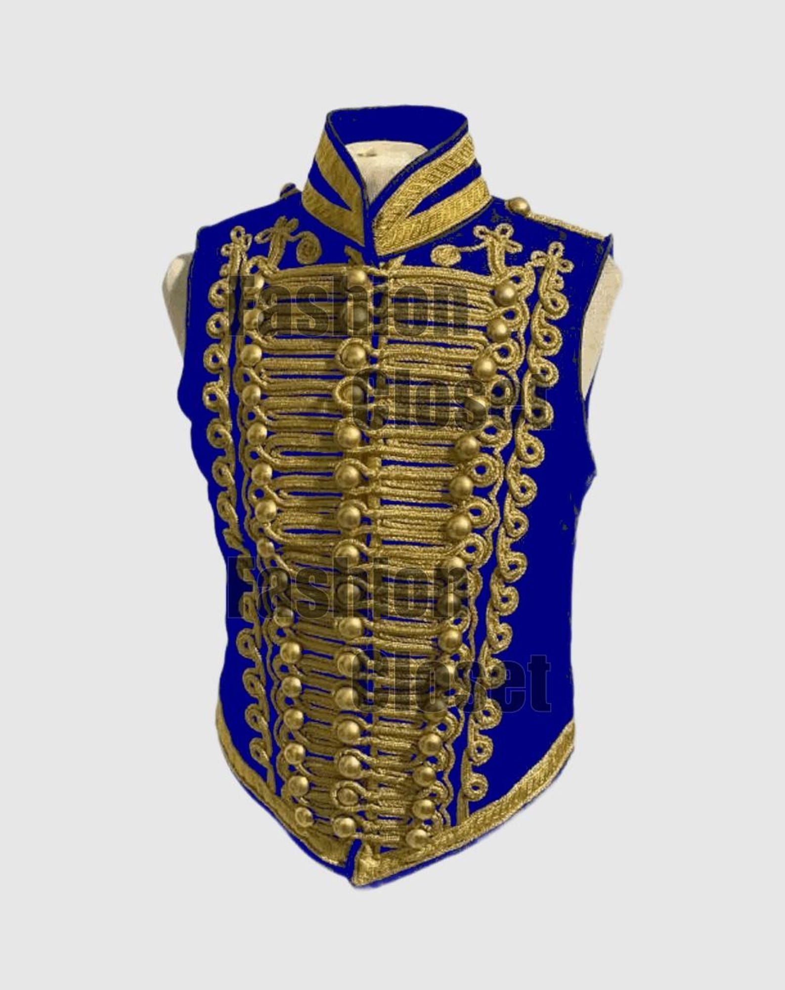 Men's Military Ceremonial Royal Blue Hussar Waistcoat With Gold ...
