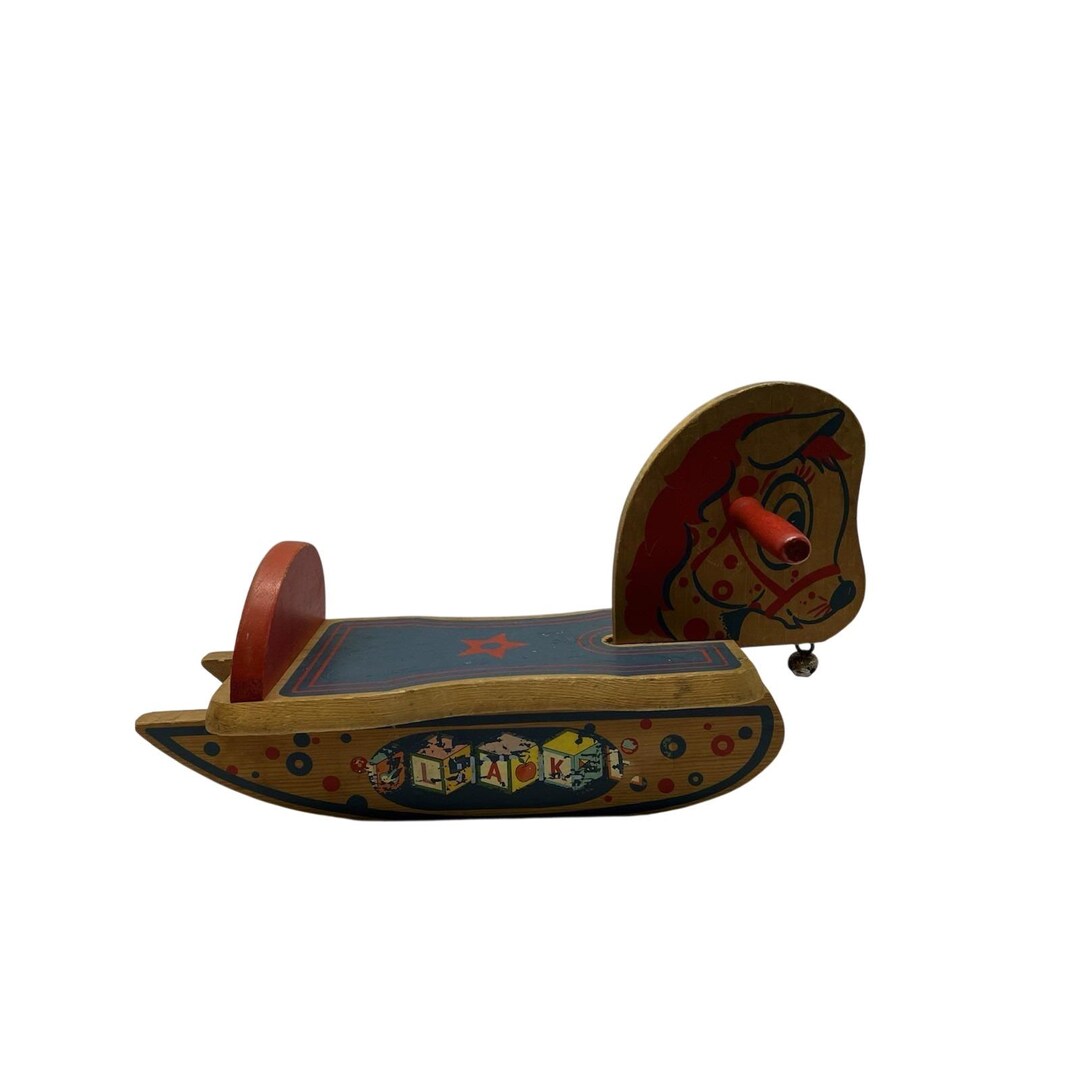 Vintage 1950's Spotty Dog Wooden Rocking Horse Toy With Bell and ...