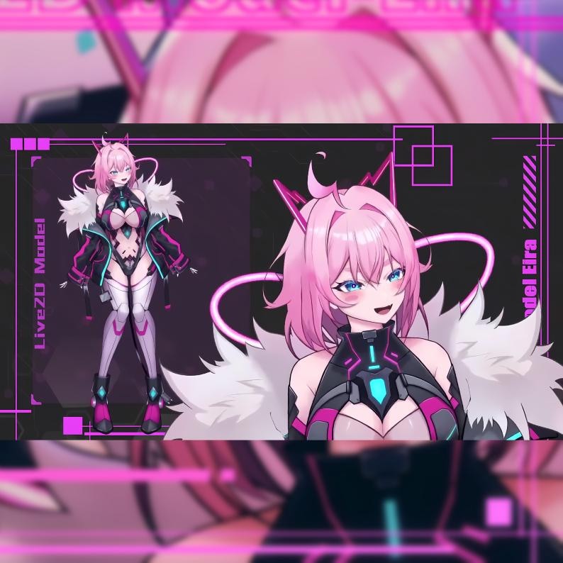 Neon Angel Cyber Vtuber Model – Pink Sci-fi Cat Girl Live2d Avatar for ...