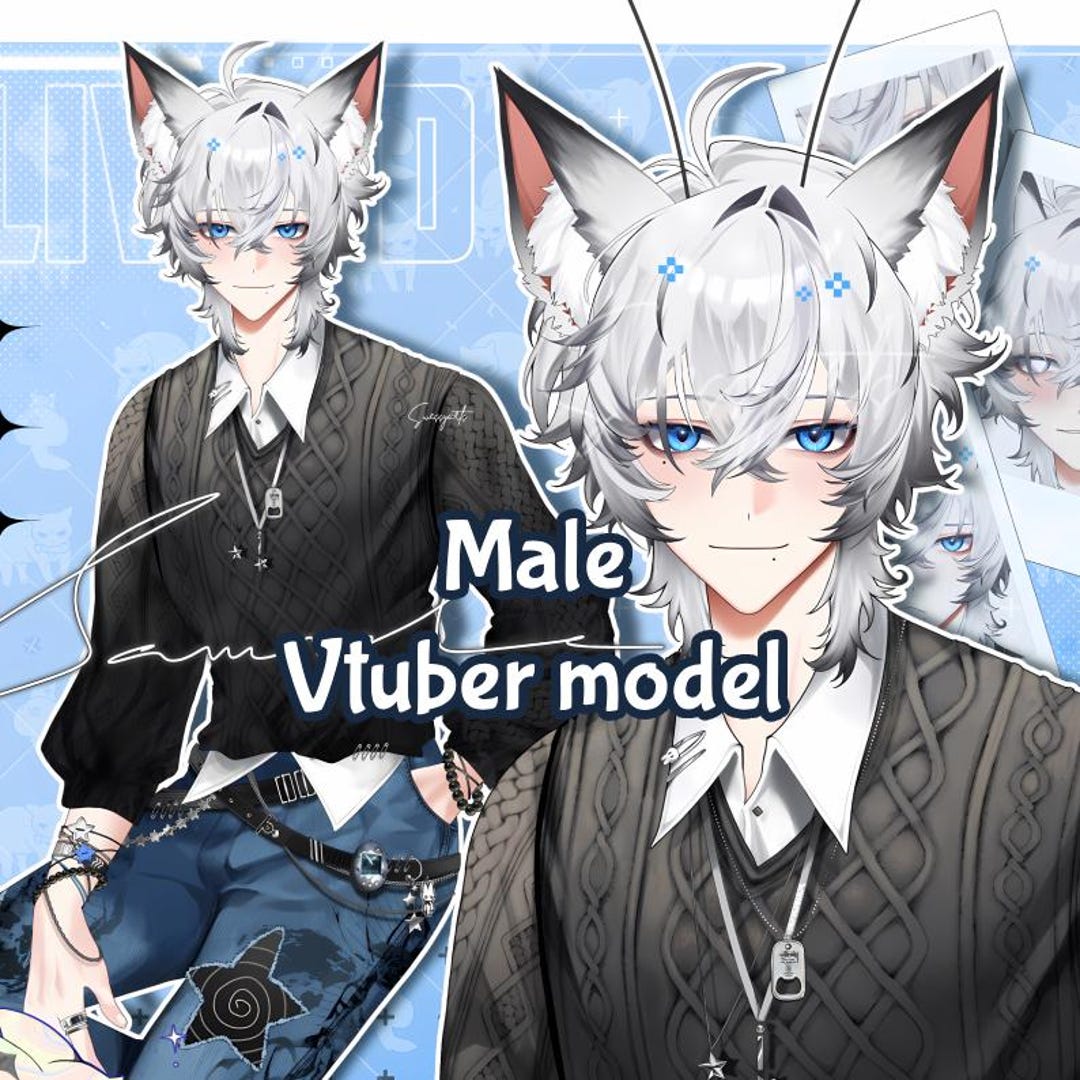Vtuber Live2d Model – Silver Wolf Boy | Premade Male Anime Avatar - Etsy