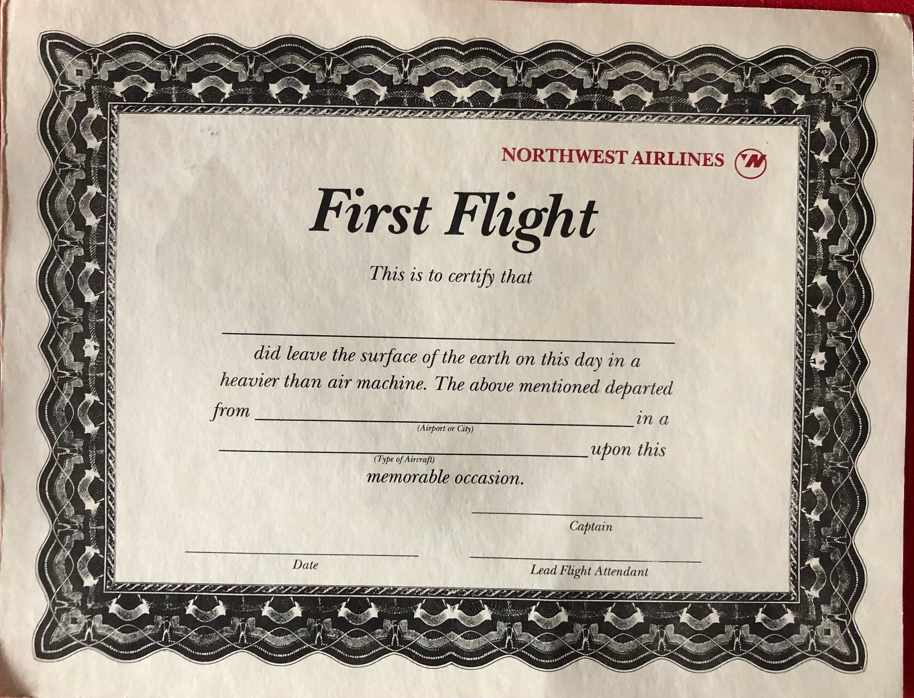 First Flight Certificate NWA - Etsy
