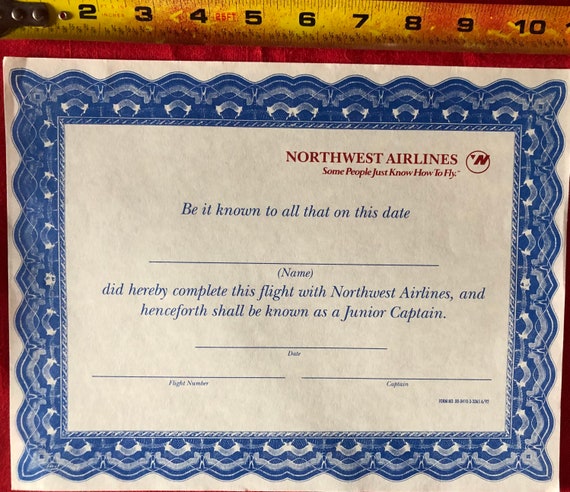 Junior Captain Certificate Northwest Airlines 1992 - Etsy