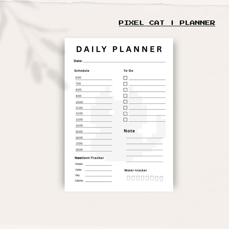 Pixel Cat Daily Planner | Pixel Style Printable PDF | Schedule, To-do ...