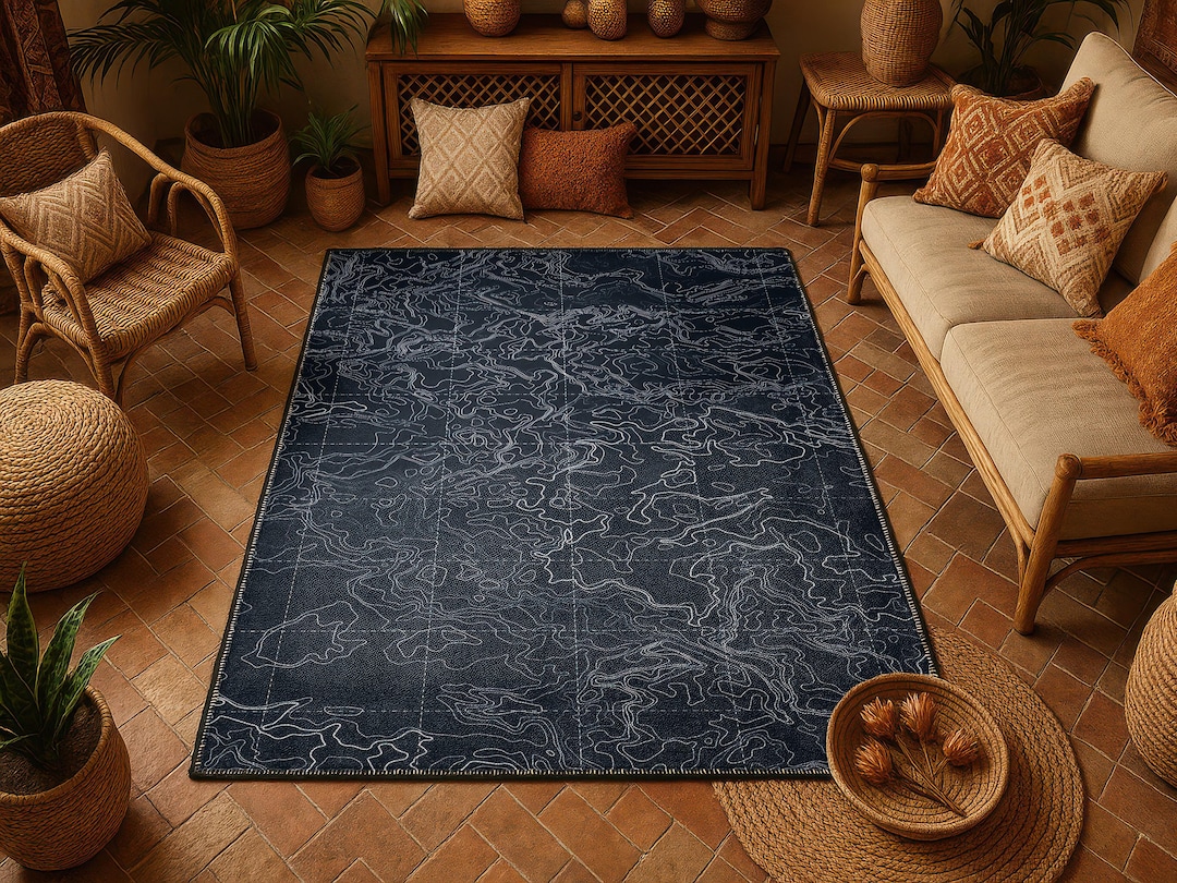 Navy Topographic Map Area Rug: Modern Contour Line Design - Etsy