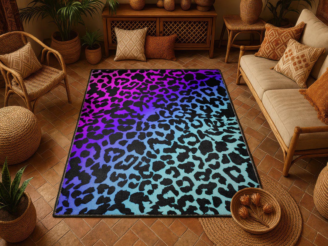 Purple Blue Leopard Print Rug: Modern Gradient Animal Pattern - Etsy