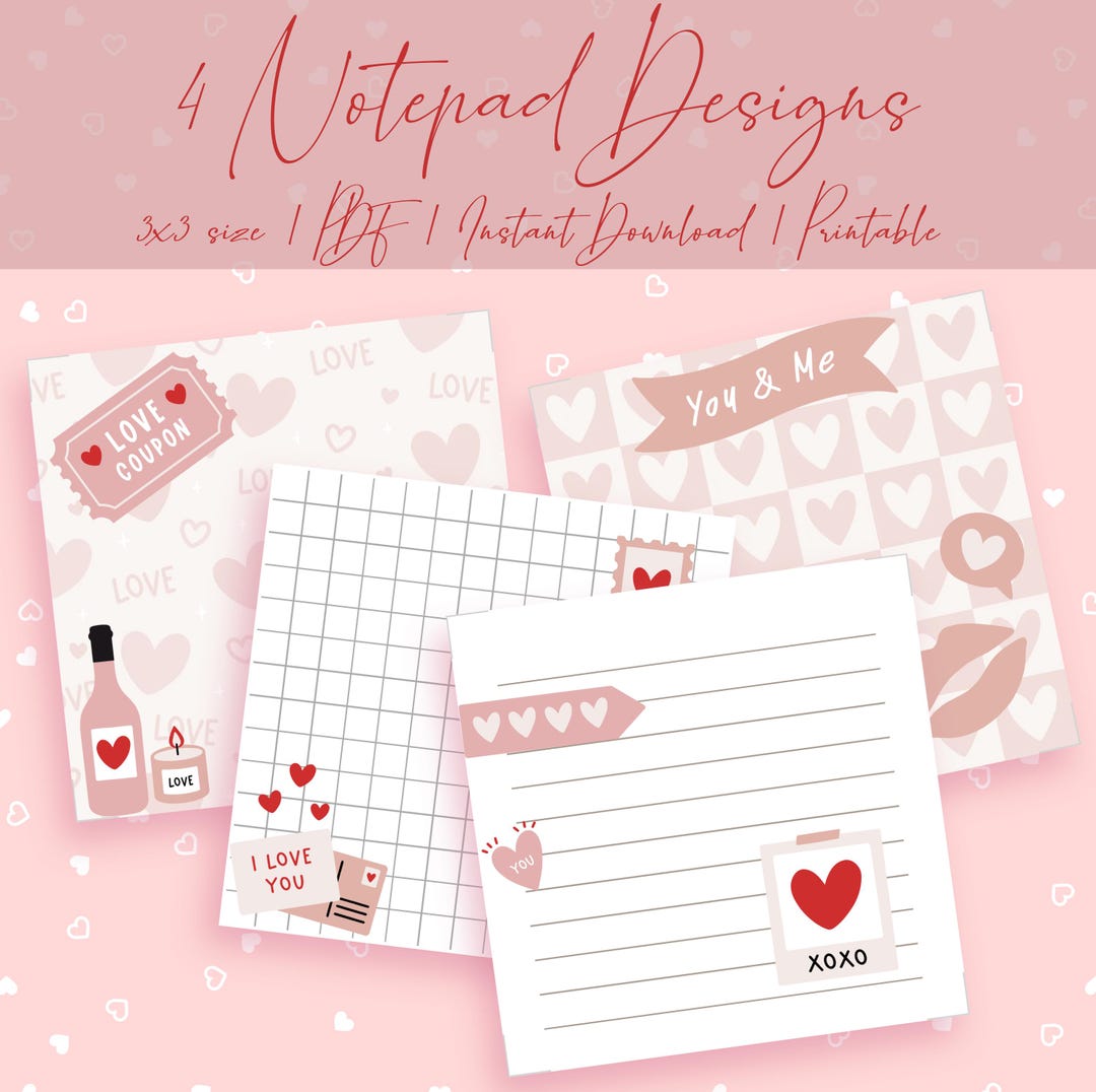 Printable Love Notepad - 3x3 - Cute Stationery - Sticky Notes - Instant ...
