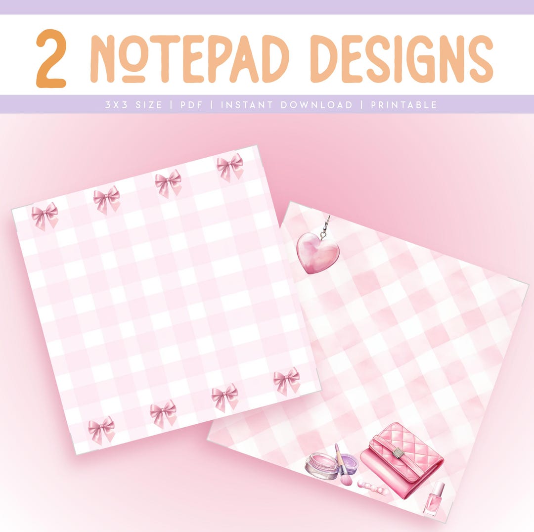 Printable Pink Girly Notepad - 3x3 - Stationery - Memo Pad - Instant ...