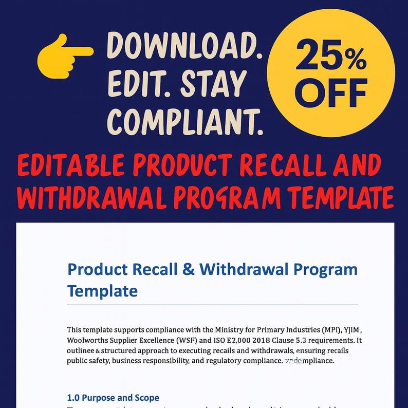 Editable Product Recall & Withdrawal Template – Audit-ready, Food ...