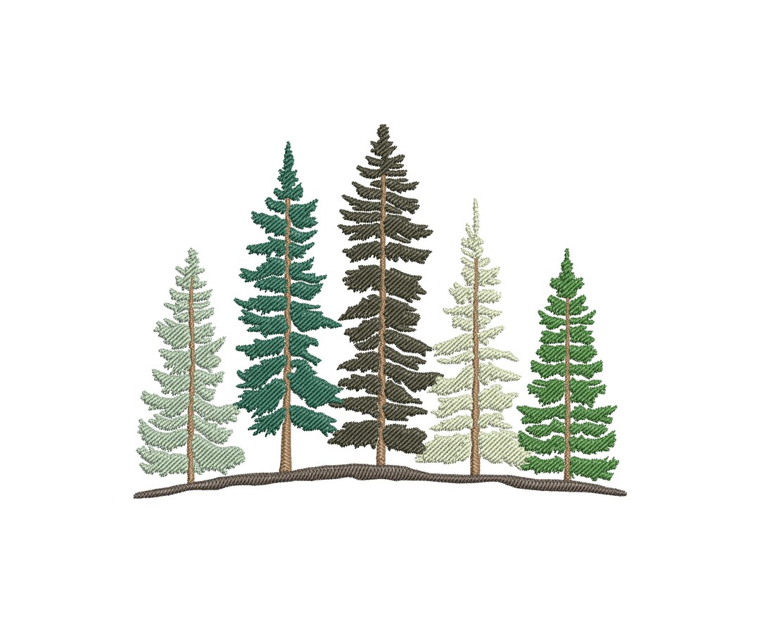 Pine Trees on Hill Embroidery Design Firstno: Nature Landscape Pattern ...